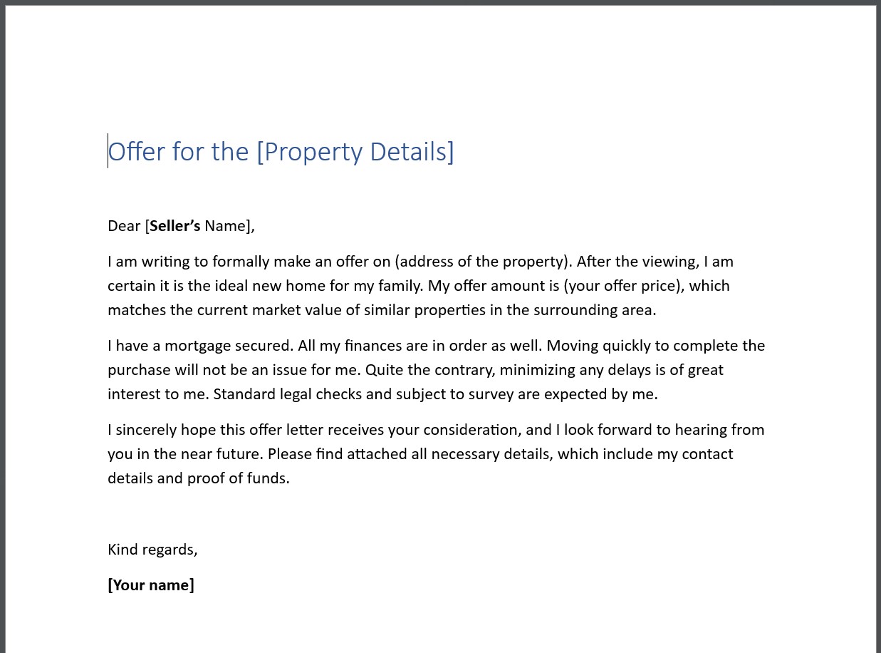 The Full House Offer Letter Template for Successful Home Buying | Get ...